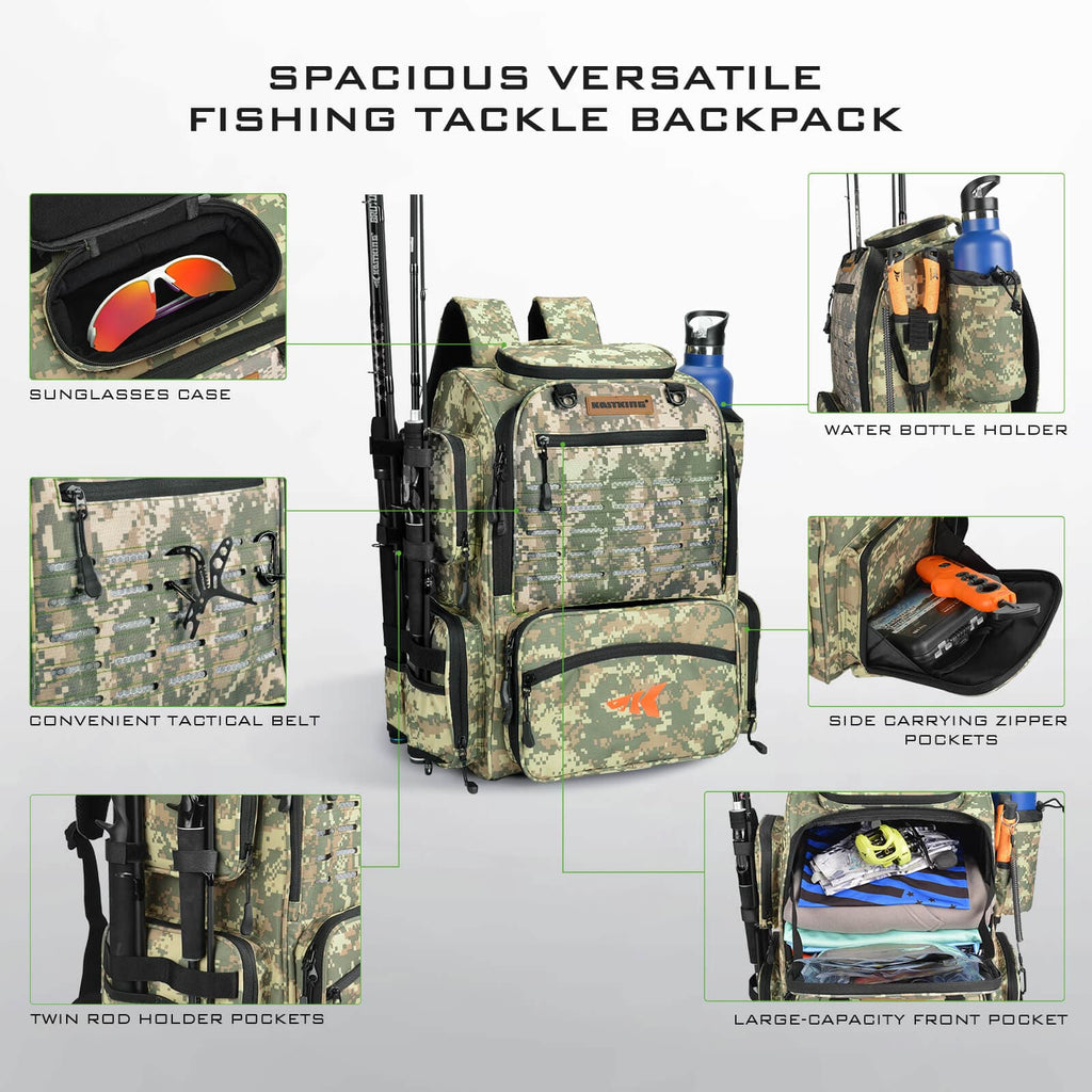 KastKing Bait Boss Fishing Tackle Backpack with Rod Holders 4 Tackle B