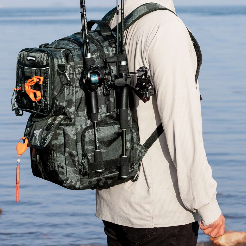 KastKing BaitSpace Fishing Tackle Backpack - Waterproof w/Rod Holder ...