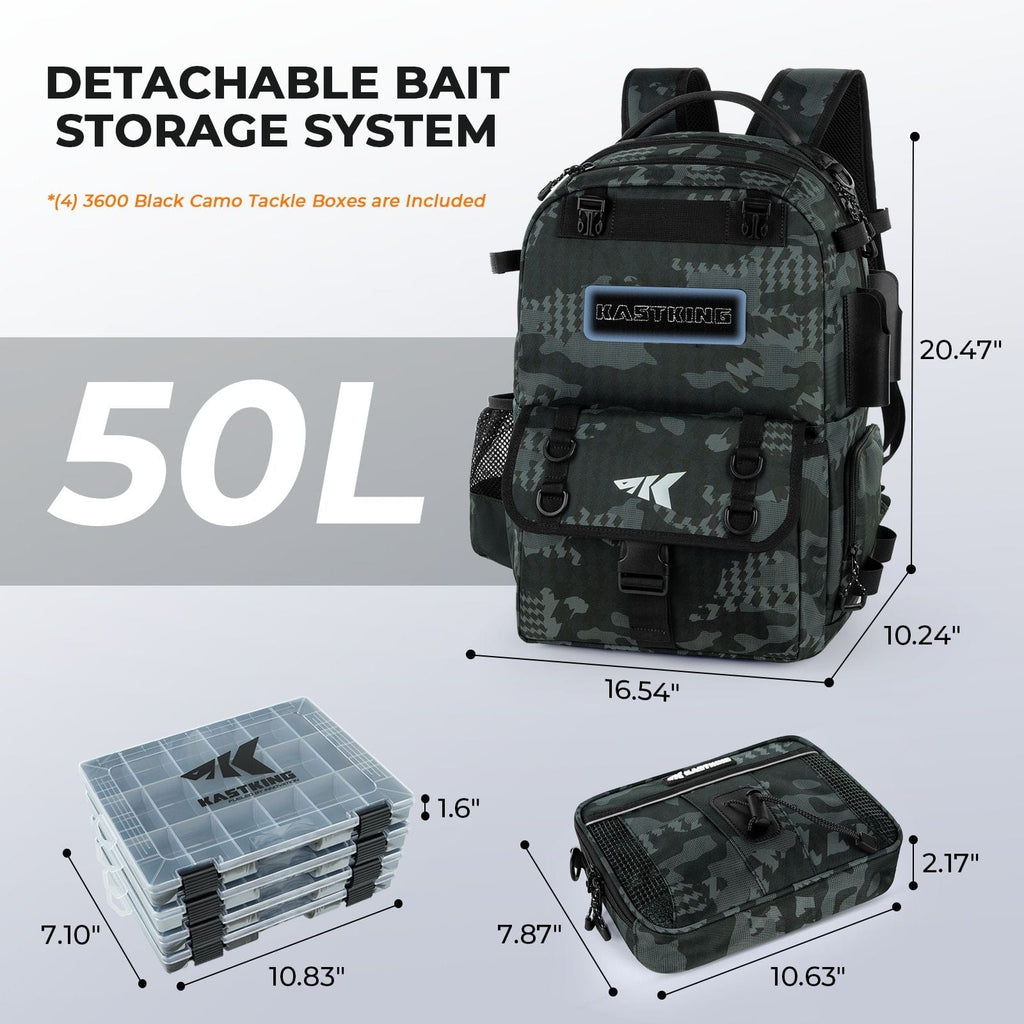 KastKing BaitSpace Fishing Tackle Backpack - Waterproof w/Rod Holder ...