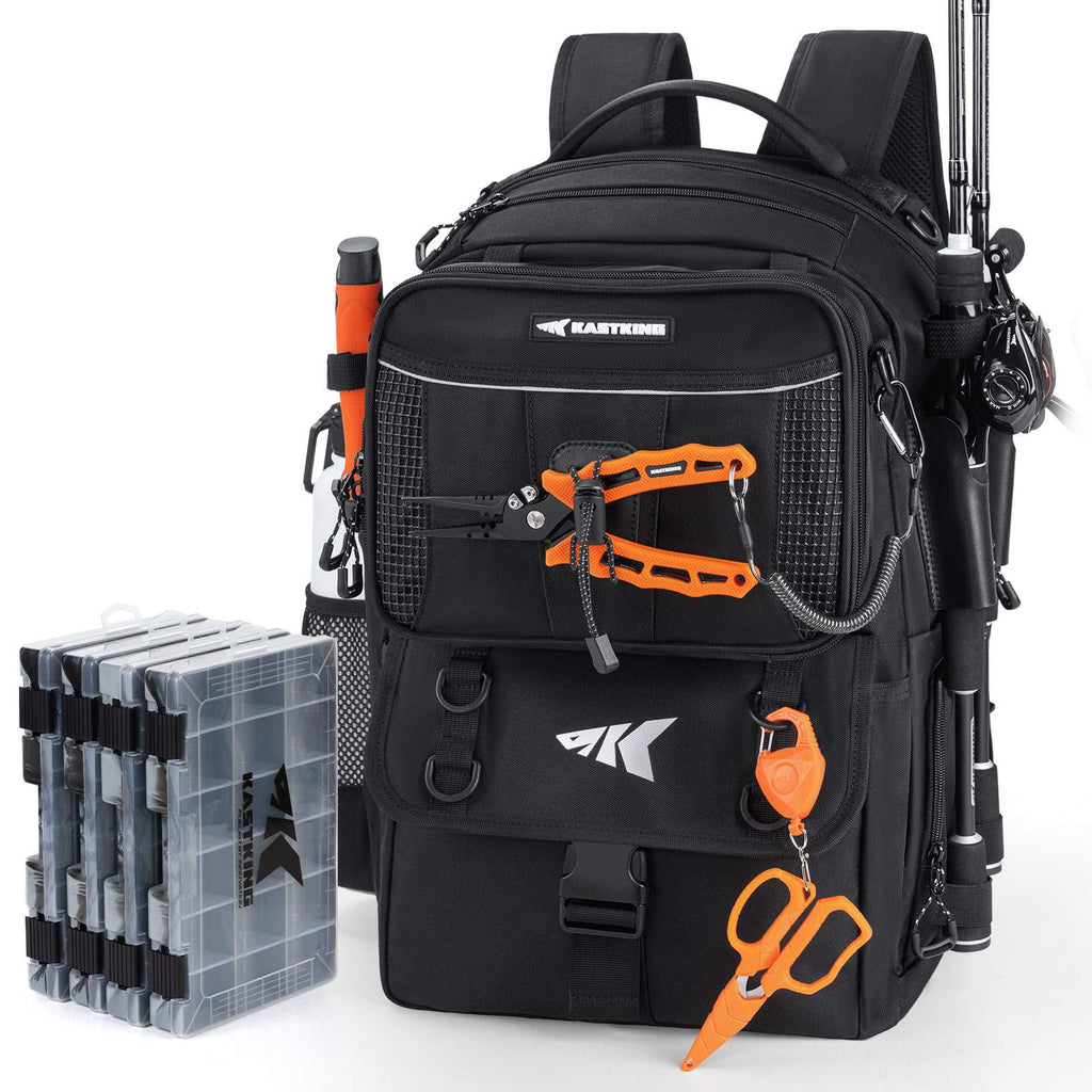 KastKing BaitSpace Fishing Tackle Backpack - Waterproof w/Rod Holder ...