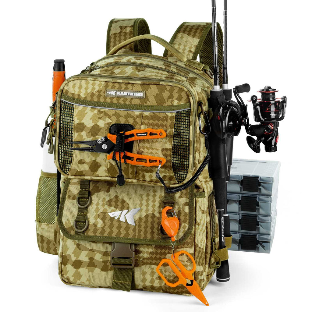 KastKing BaitSpace Fishing Tackle Backpack - Waterproof w/Rod Holder ...