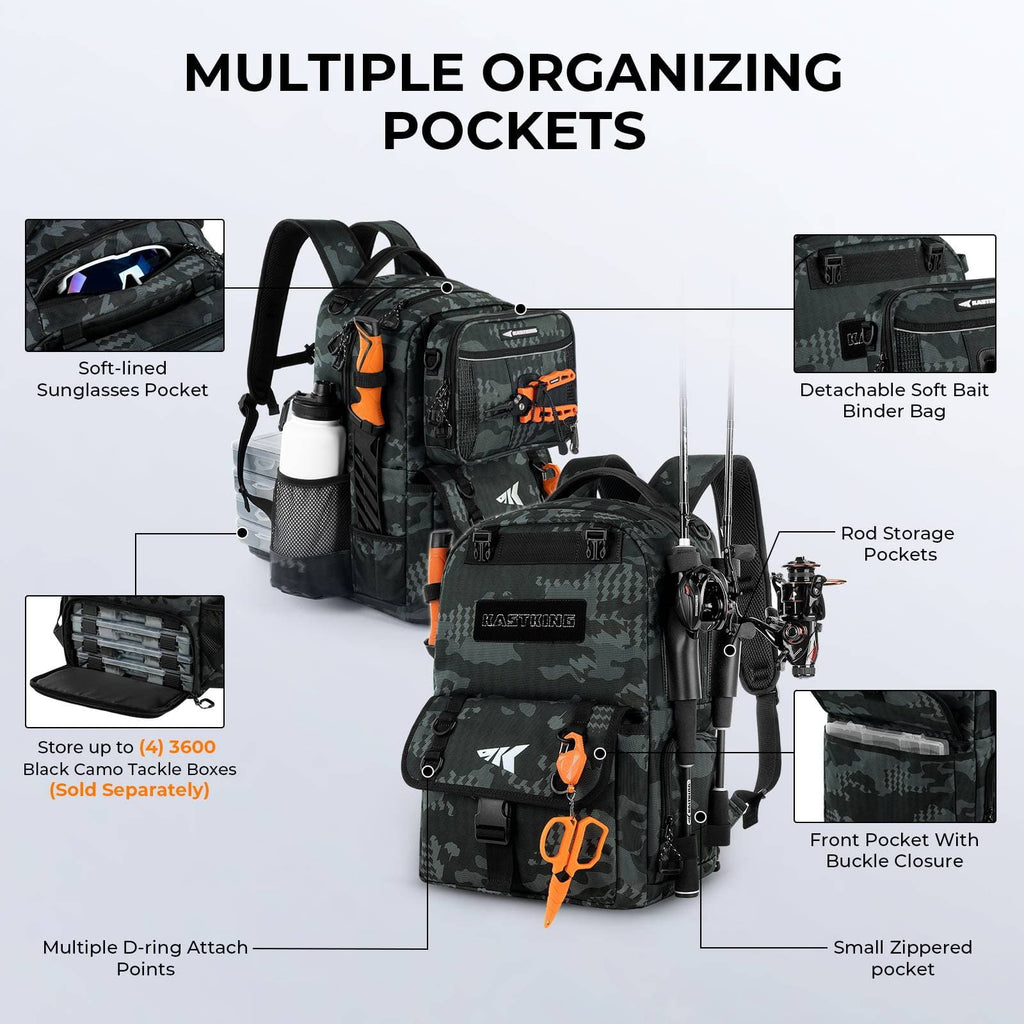 KastKing BaitSpace Fishing Tackle Backpack - Waterproof w/Rod Holder ...
