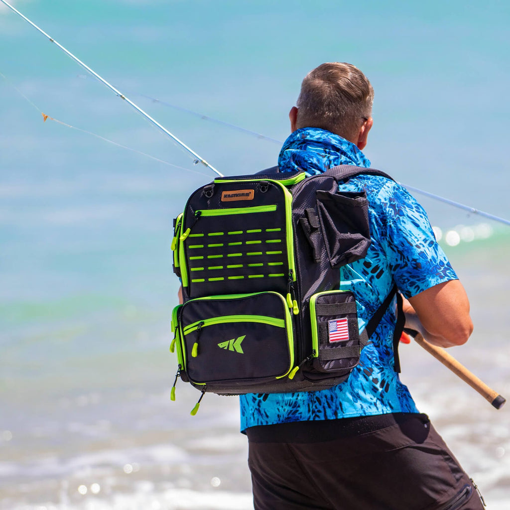 KastKing Bait Boss Fishing Tackle Backpack with Rod Holders 4 Tackle B